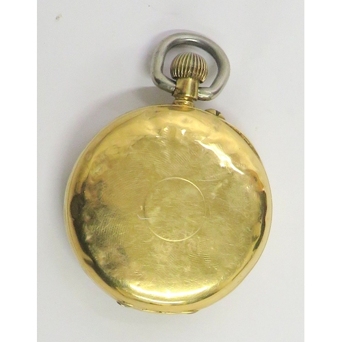 18ct Gold Top Wind Pocket Watch, white enamelled dial, blued hands (no ...