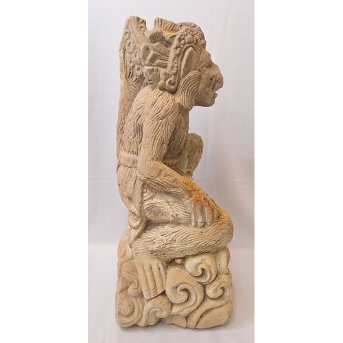 Indian/Balinese Concrete Guardian Figure seated on stylised waves ...