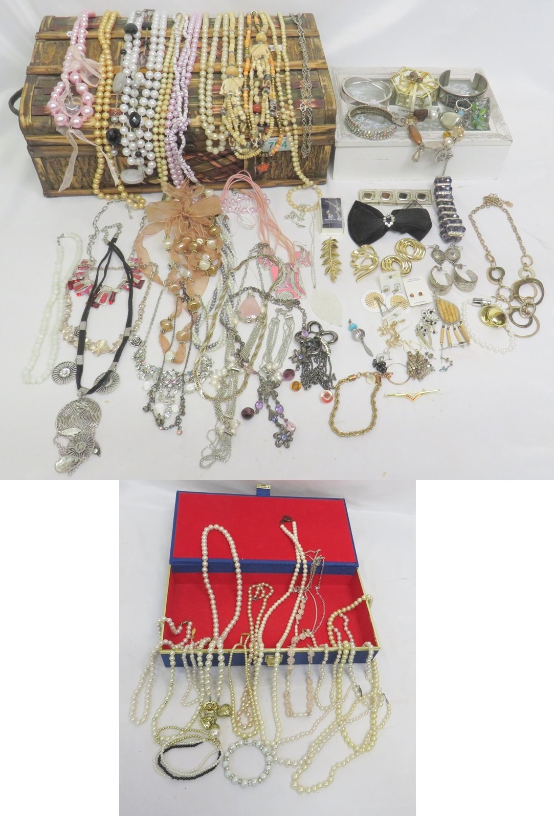 Faux Pearl Necklaces, some vintage, in silk jewellery box, Costume ...