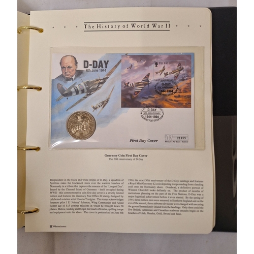 Folder Containing First Day Coin Stamp Covers incl. £2 Peace, Guernsey ...