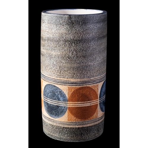 A Troika pottery cylinder vase: decorated with a band of square and ...