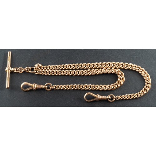 A 9ct gold, graduated, curb-link Albert watch chain, with dog clips at ...