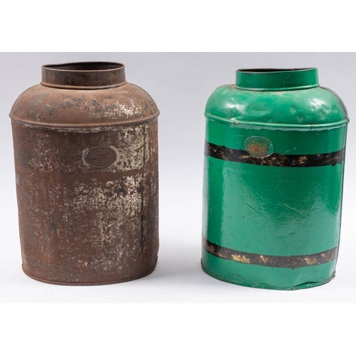 A pair of late 19th/early 20th century tin tea canisters or storage ...