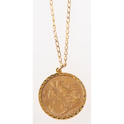 A full sovereign in pendant mount with chain, a Victoria 1894 full ...