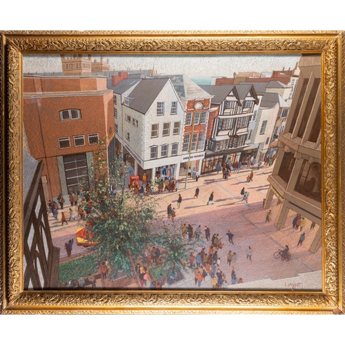 *Lionell Aggett (British, 1938-2009) - A scene in a square in Exeter ...