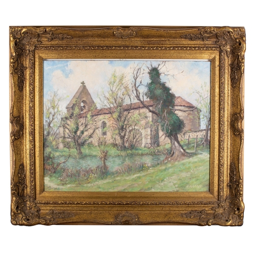 Alec Wiles (British, b. 1924) - View of a church - Acrylic on board ...