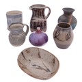 A mixed group of studio pottery, comprising a Pat Armstrong raku fired ...
