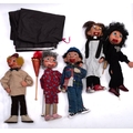 A collection of wooden ventriloquist puppets. In the style of Pelham ...