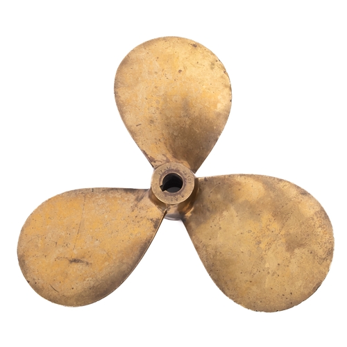 A late 19th Century three blade bronze propeller. Serial number; 28151 ...