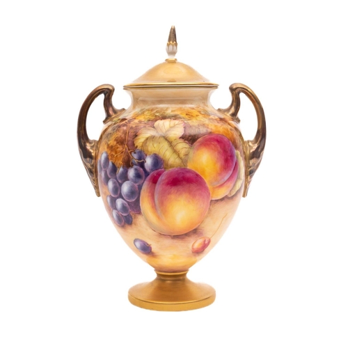 A Royal Worcester porcelain two handled vase and cover, painted by ...