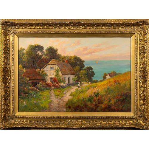 Sidney Watts (British, 20th Century) - Thatched cottage overlooking the ...