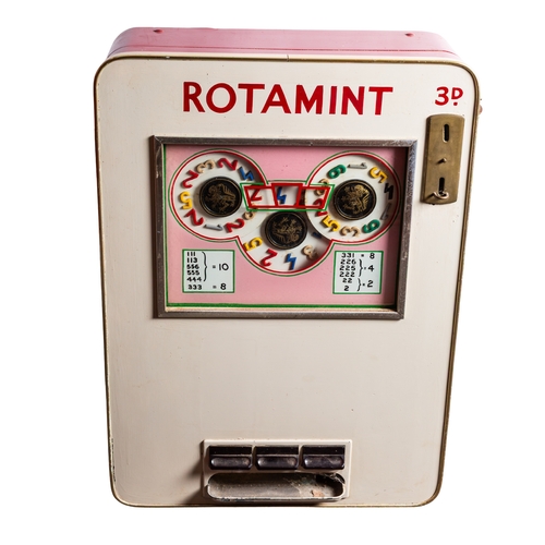A mid 20th century German 'Rotamint' wall mounted slot machine, with ...