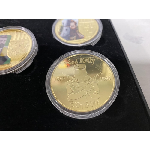 Set of Gold Plated 'Ned Kelly' 1855-1880 Coins with Display Case & Cert