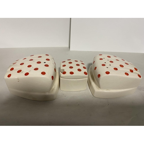 Carlton Ware Unusual Polka Dot 'Dickie Bow' Cruet Set, Some Grazing