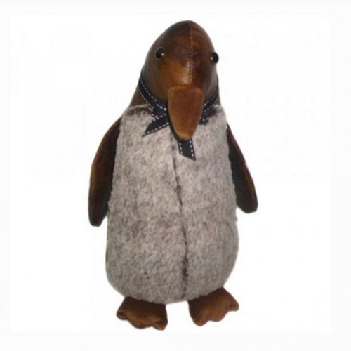 Faux Tan Leather Penguin Door Stop. H37xW18cm