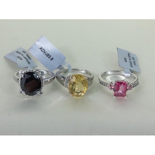 3 stone set silver dress rings, sizes R, P & P