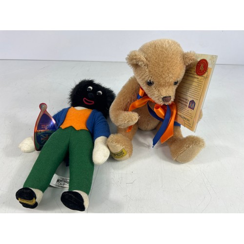 Merrythought Playmates jointed teddy & Golly with certificates