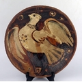 Studio Pottery Stoneware Shallow Dish decorated with a bird, impressed ...