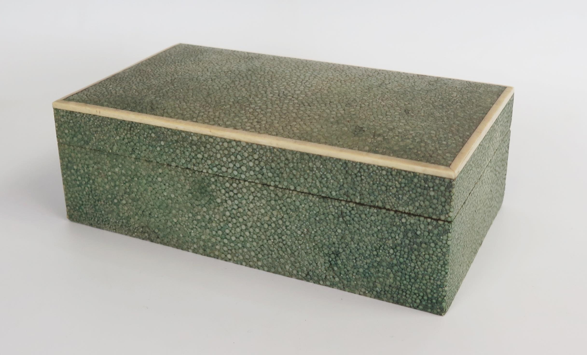 An Art Deco Shagreen cigarette box, of rectangular form, bone strung ...