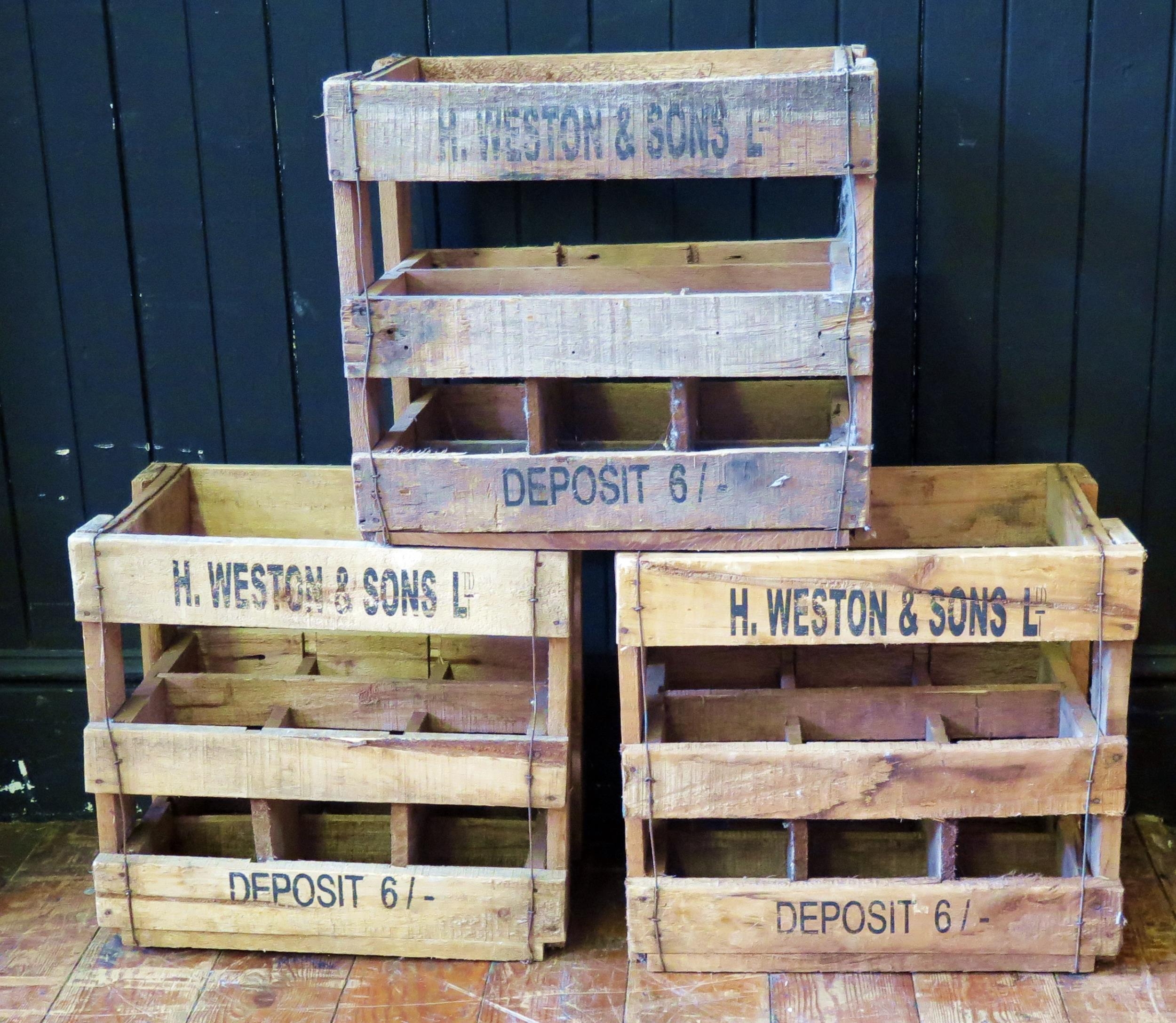 Three vintage wooden bottle crates for H> Weston & Sons Ltd. (3).