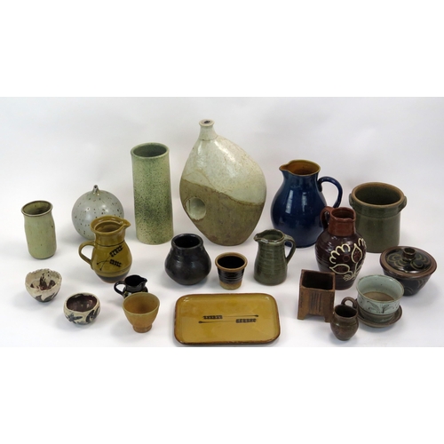 A Selection of Studio Pottery including a square footed vase impressed KB