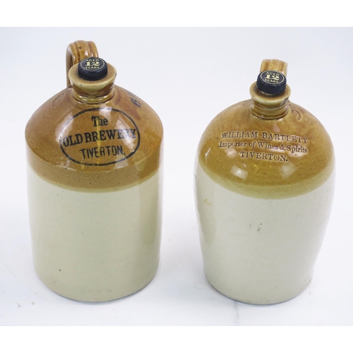 Two stoneware flagons, "The Old brewery Tiverton" and "William Bartlett ...