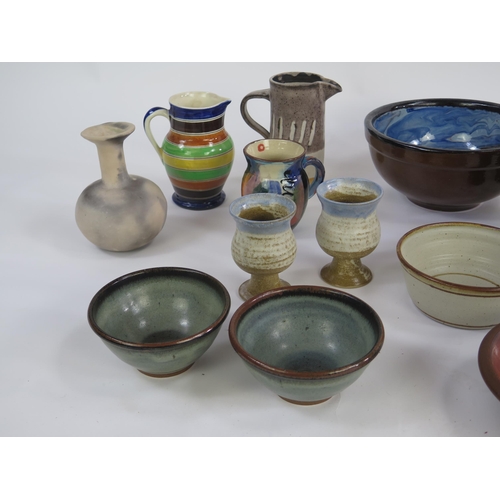 Large Selection of Studio Pottery Including Goblets, Bowls, Jugs, etc.