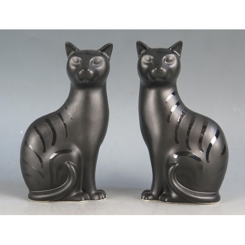 Poole Pottery Pair of Seated Cats with a matt black glaze and gloss ...
