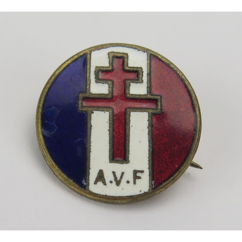 A World War II period silver and enamel AVF Friends of Free French ...