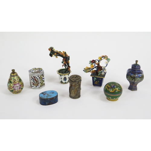 A collection of Chinese cloisonné boxes, including hexagonal , design ...