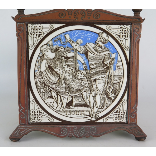 A Victorian metal plant holder with sides decorated with Minton tiles ...