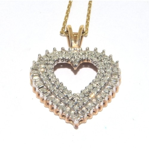 9ct gold ladies vari cut Diamond pendant necklace on a 9ct gold chain ...