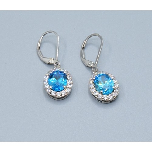 Electric Blue gem set 925 silver pendant and drop earrings
