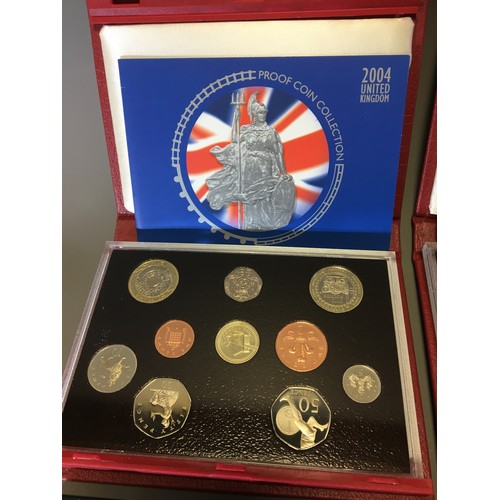 4 X Royal Mint proof coin sets with paperwork 1995, 2002, 2003, 2004.