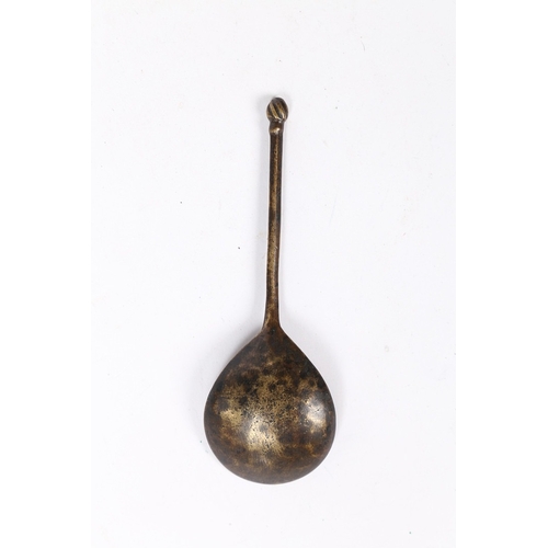 A HENRY VII SMALL LATTEN WRYTHEN-BALL KNOP SPOON, CIRCA 1500. With ...