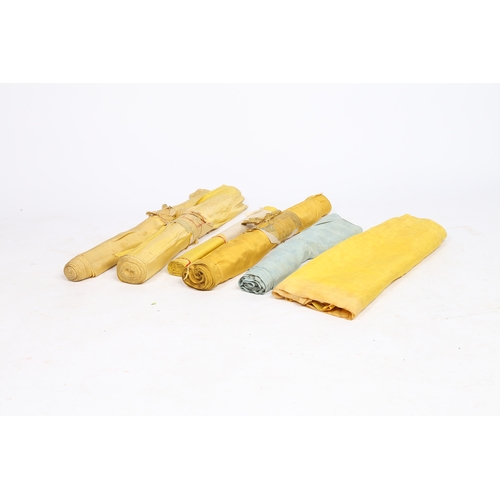 SIX CHINESE SILK FABRIC BOLTS, QING DYNASTY. Five with a yellow ground ...