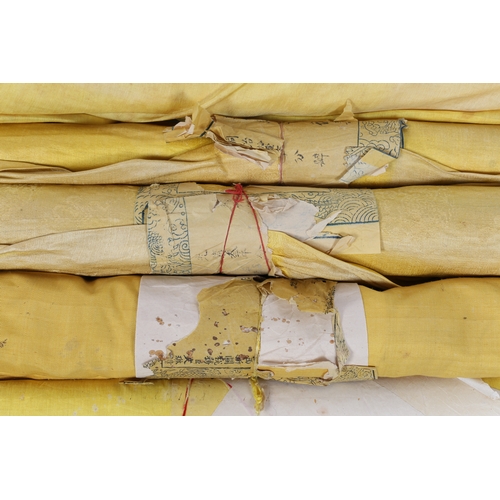 SIX CHINESE SILK FABRIC BOLTS, QING DYNASTY. Five with a yellow ground ...