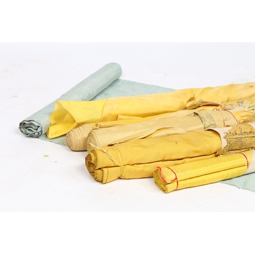 SIX CHINESE SILK FABRIC BOLTS, QING DYNASTY. Five with a yellow ground ...