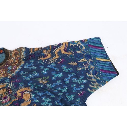A CHINESE EMBROIDERED 'JI FU' COURT ROBE, LATE QING DYNASTY. A blue ...