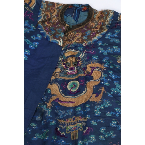 A CHINESE EMBROIDERED 'JI FU' COURT ROBE, LATE QING DYNASTY. A blue ...