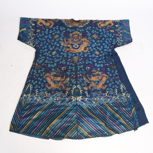 A CHINESE EMBROIDERED 'JI FU' COURT ROBE, LATE QING DYNASTY. A blue ...