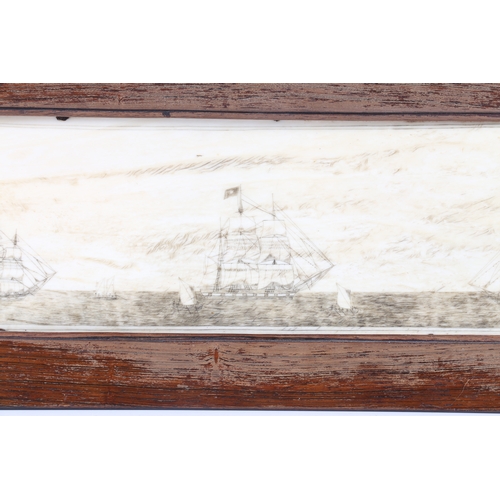 A GOOD 19TH CENTURY SAILOR'S SCRIMSHAW PAN-BONE PANEL OR PLAQUE ...