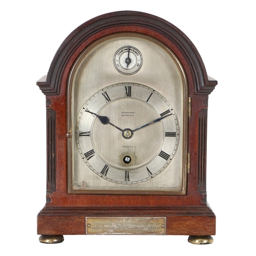 AN EARLY 20TH CENTURY MAHOGANY QUARTER CHIMING MANTLE CLOCK BY GILLET ...