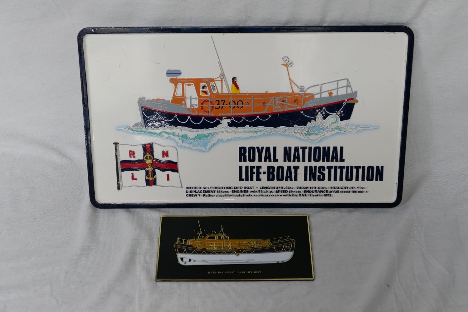 A c.1973 RNLI glass fibre picture of a Rother self-righting Life Boat ...