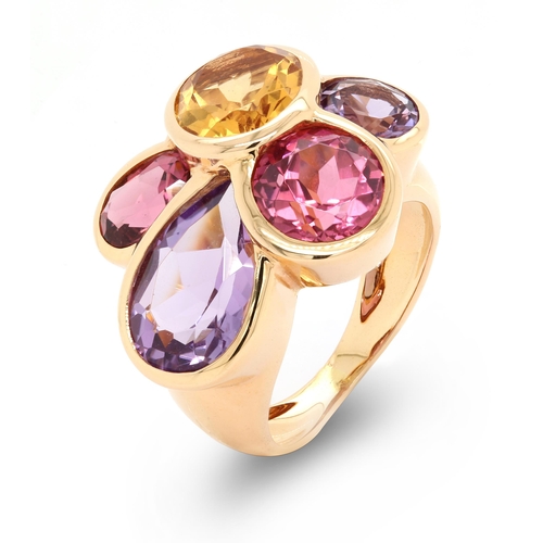 MIXED CUT GEMSTONE TUBE SET RING