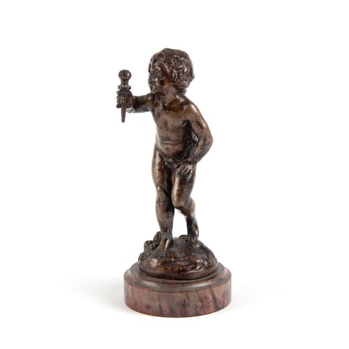 A CAST METAL PUTTI, AFTER AUGUSTE MOREAU, SIGNED