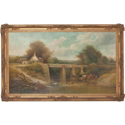 George Frederick Harris (British 1856 – 1924) COWS BENEATH A BRIDGE