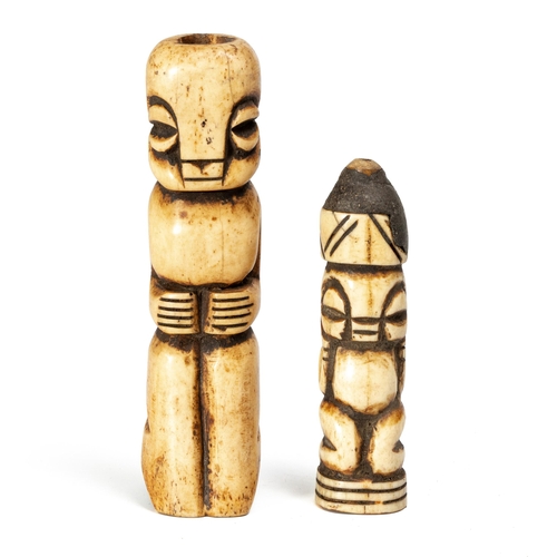 TWO CARVED BONE FIGURES, LEGA PEOPLE, DRC