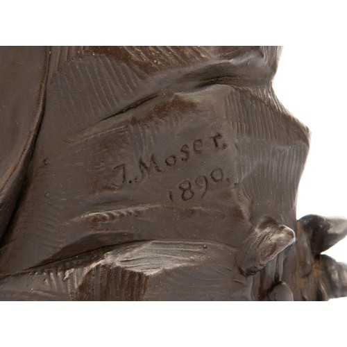 A PATINATED BRONZE GROUP, SIGNED J MOSER, 1890