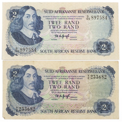 TWO SOUTH AFRICAN RESERVE BANK TWO RAND NOTES, T.W DE JONGH GOVERNOR